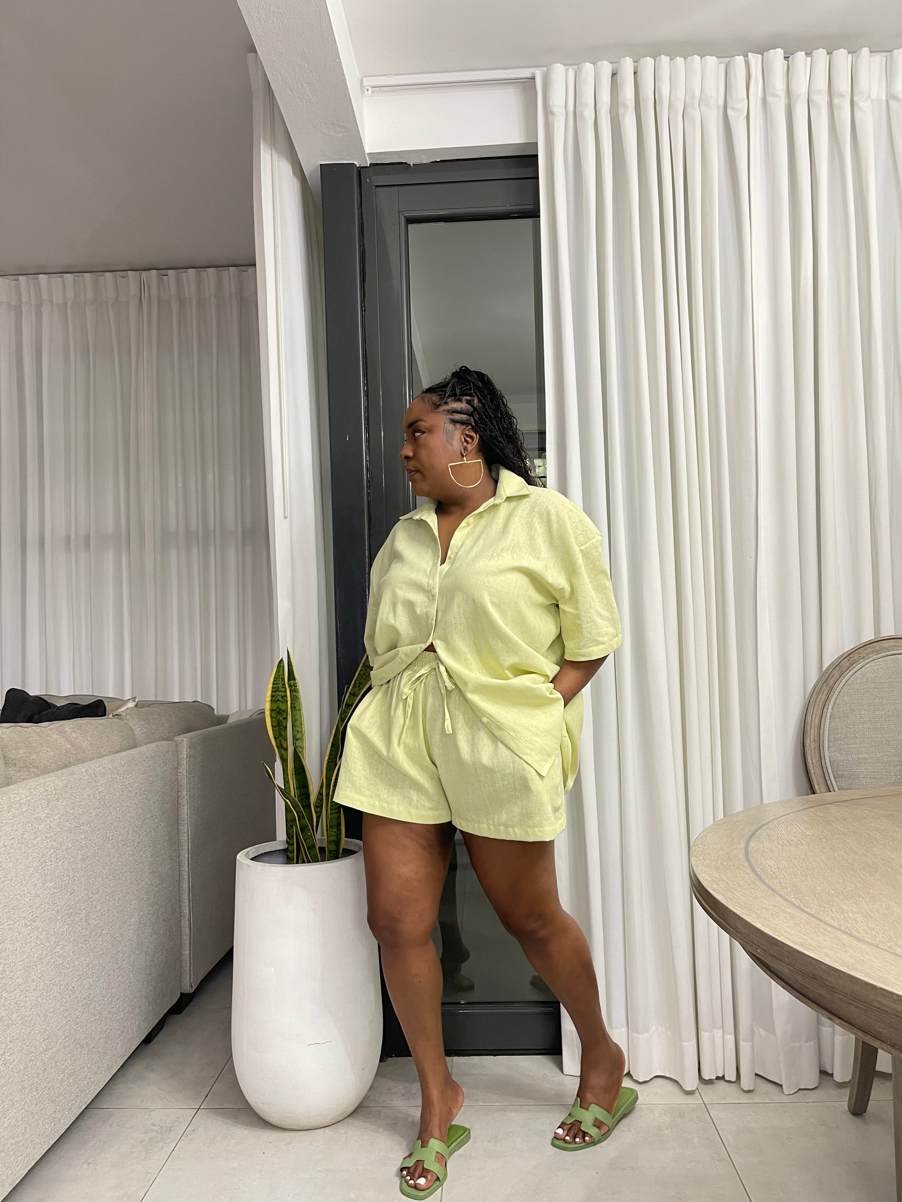 Pastel Yellow “CANCUN” Linen Short Set – By The Cabana